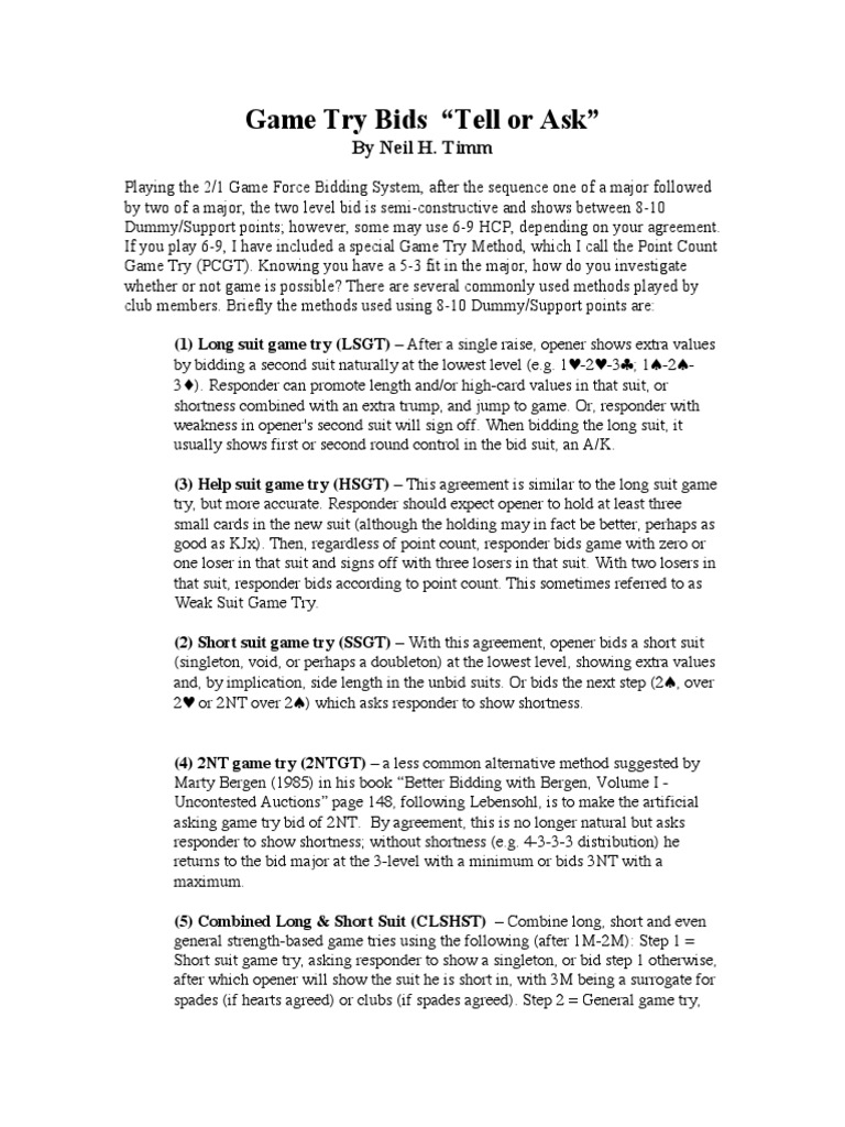 Bidding - Neil H. Timm - Game Try Bids | PDF | Tabletop Games | French ...