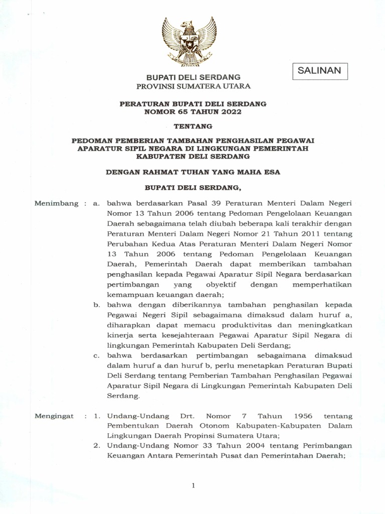 PERBUP NO 65 TAHUN 2022 | PDF