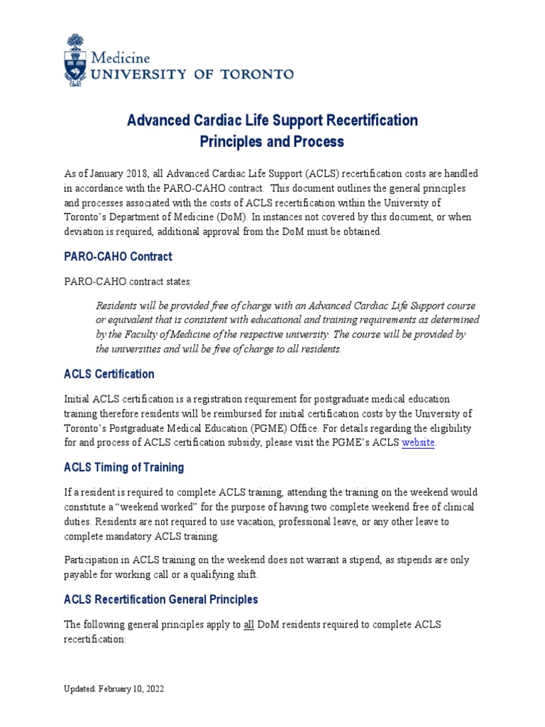 ACLS Recertification - DoM Guidelines | PDF | Residency (Medicine ...