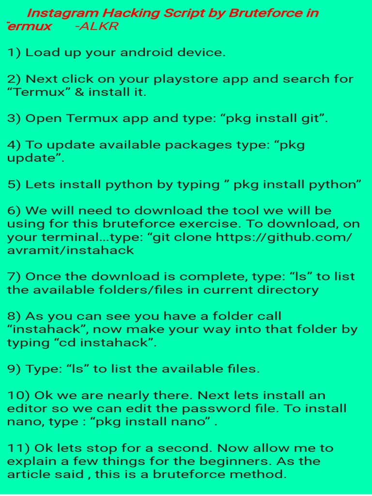 Instagram Hacking Script by Bruteforce Attack in Termux | PDF ...