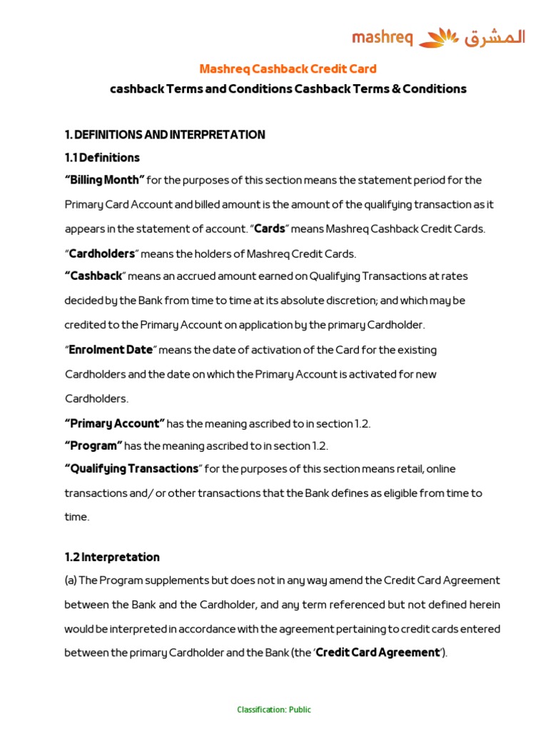 Mashreq Cashback Card TNC en | PDF | Credit Card | Trade