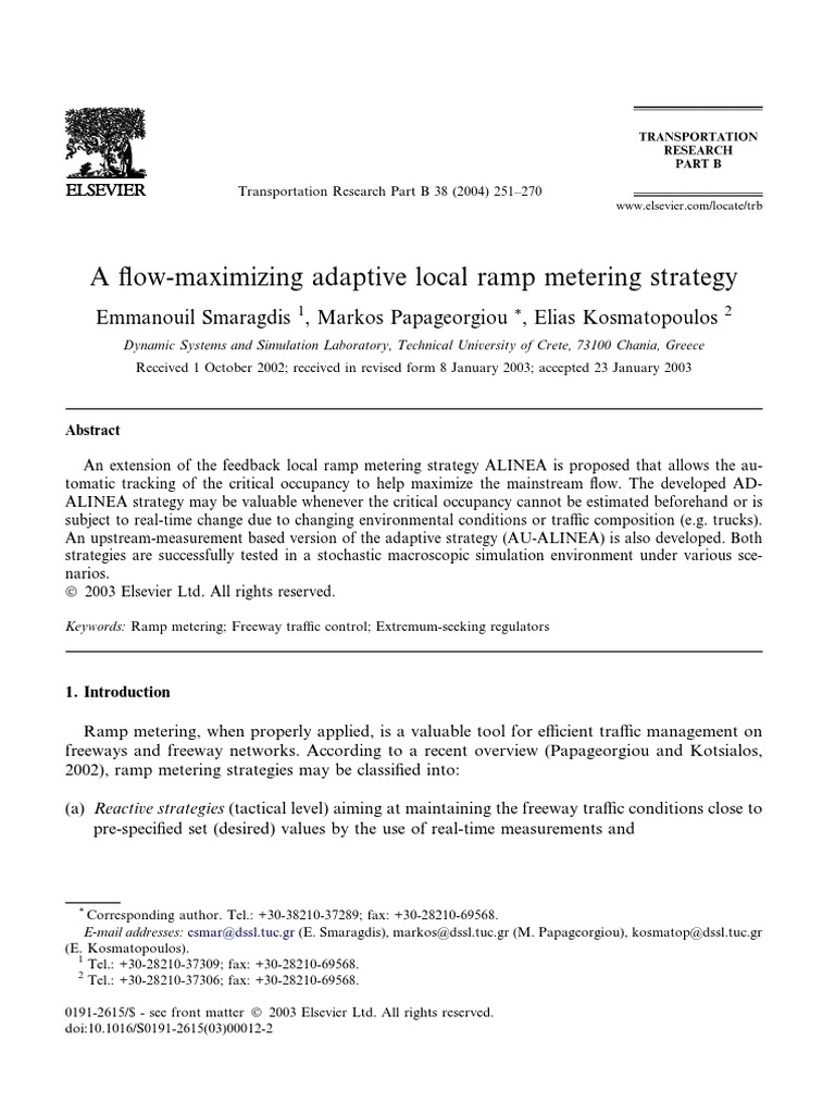 A Flow Maximizing Adaptive Local Ramp Me Pdf Kalman Filter Mathematics
