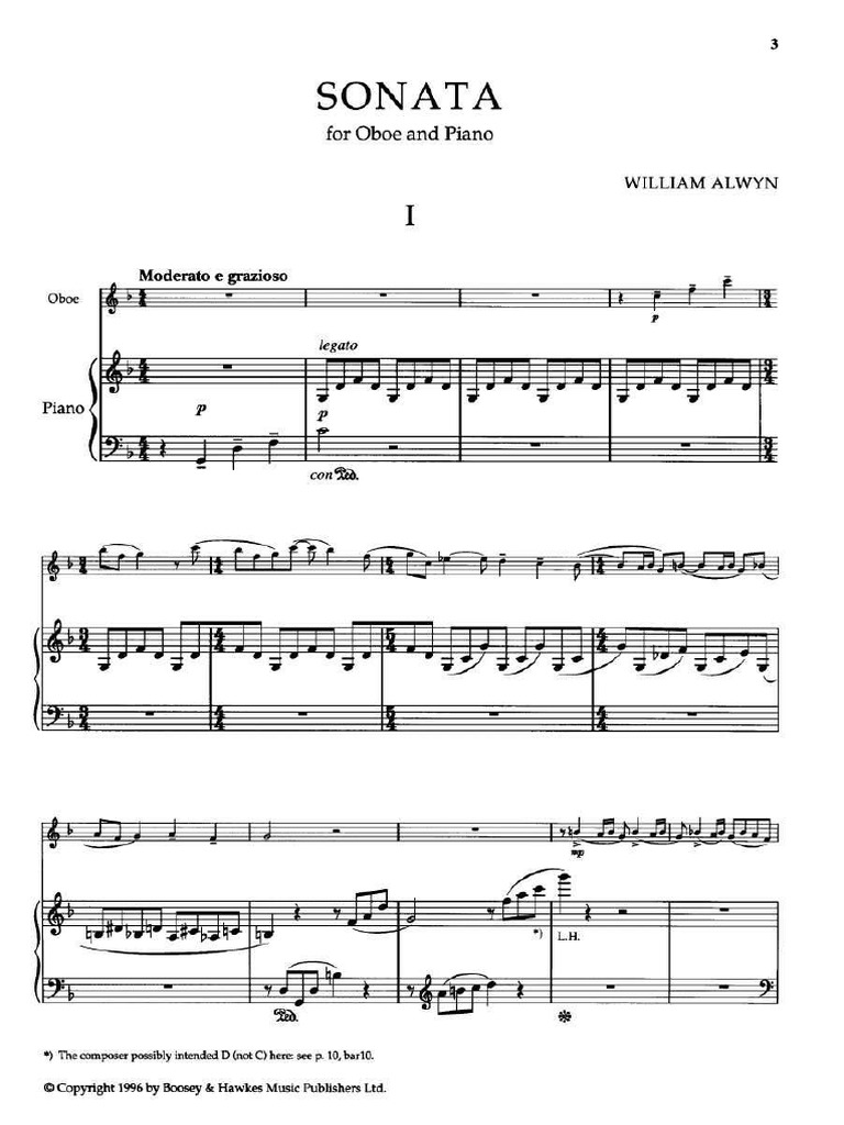 Alwyn William, Sonata Per Oboe e Piano, Score | PDF