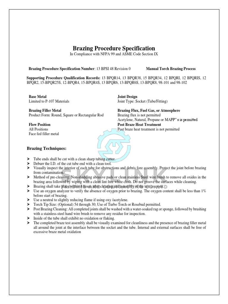 Brazing Procedure Specifications | PDF | Pipe (Fluid Conveyance) | Industrial Processes