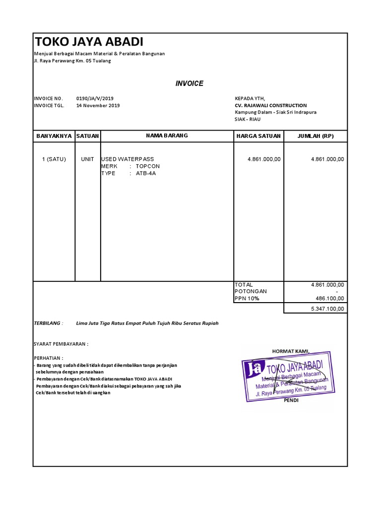 INVOICE TOKO JAYA ABADI Ok | PDF