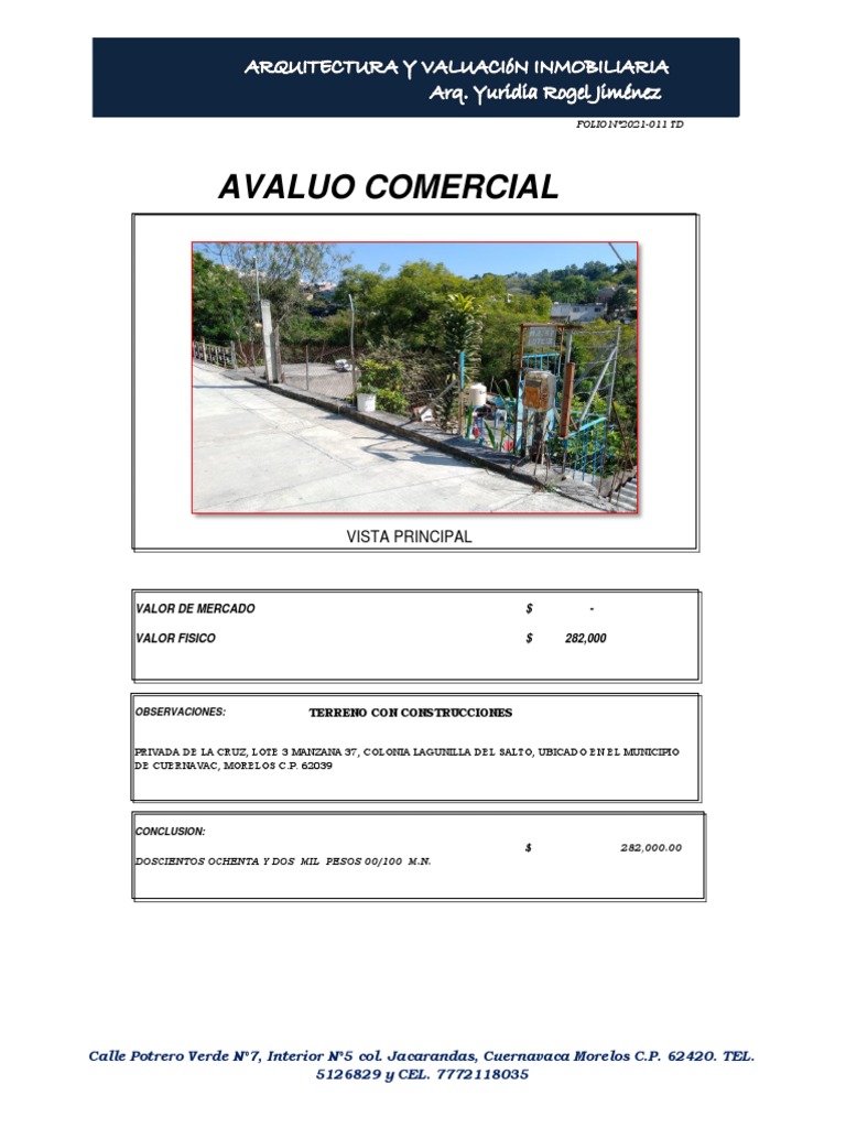 Avalúo Comercial Cuernavaca | PDF | Valoración (Finanzas) | Capitalización de mercado