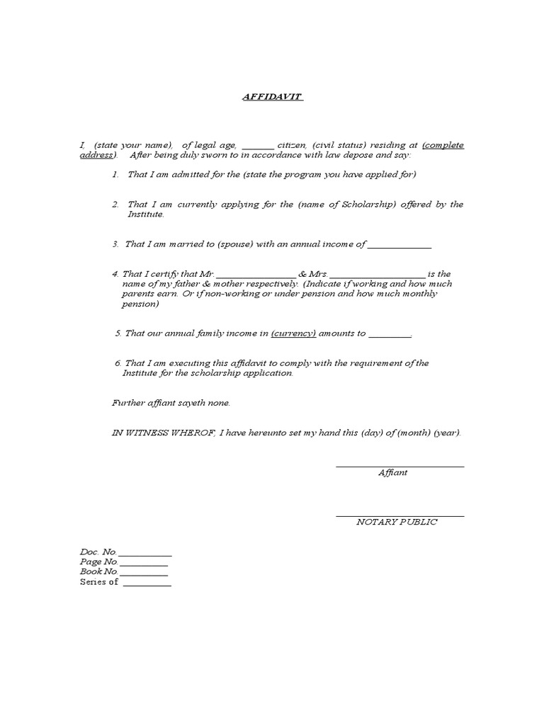 Affidavit of Family Income Template | PDF | Career & Growth | Finance ...
