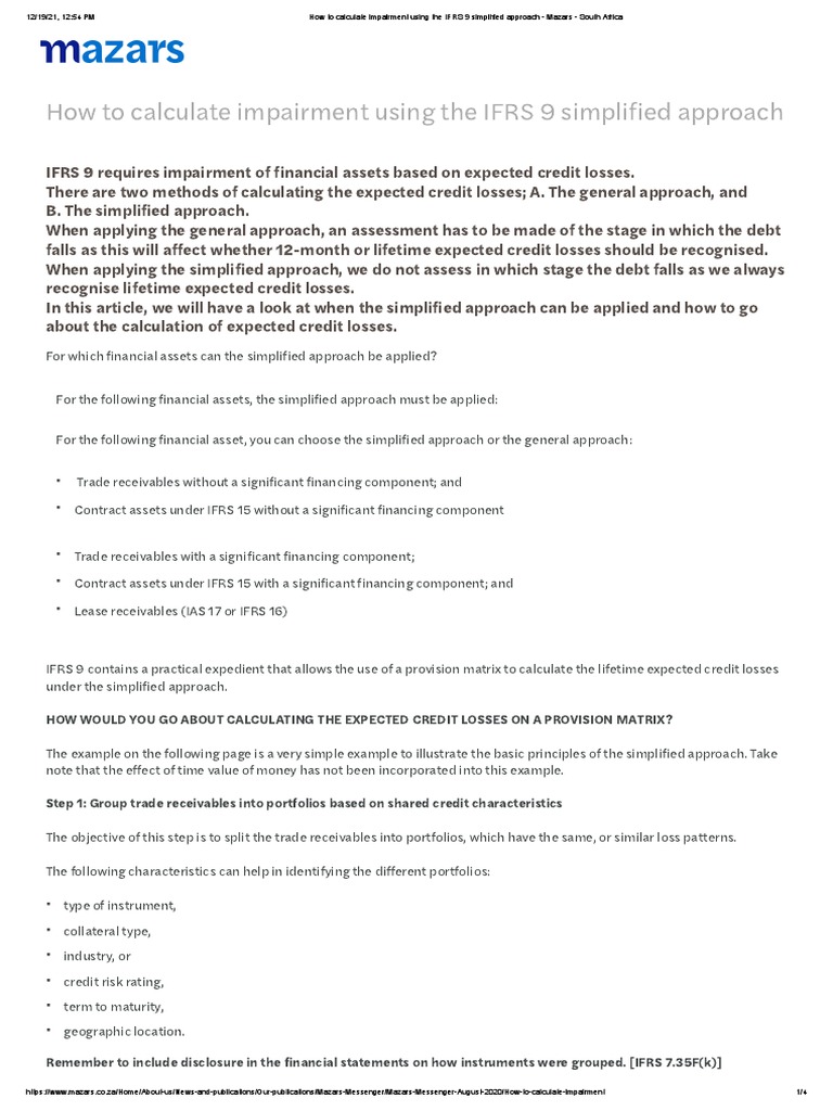How To Calculate Impairment Using The IFRS 9 Simplified Approach ...