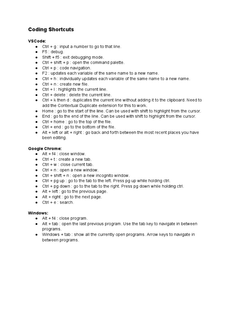 Coding Shortcuts | PDF