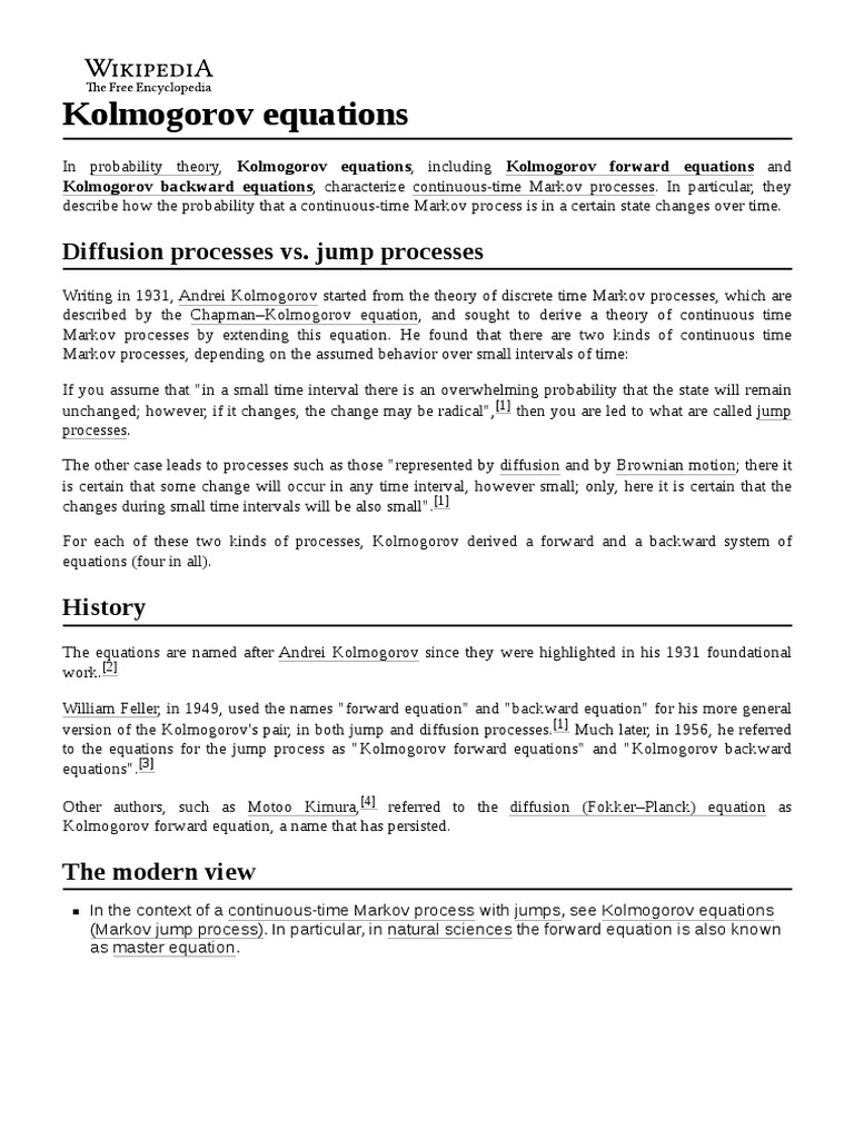 Kolmogorov Equations Pdf