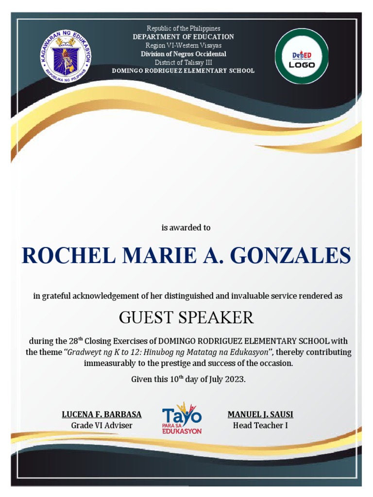 Certificate of Recognition for Guest Speaker | PDF