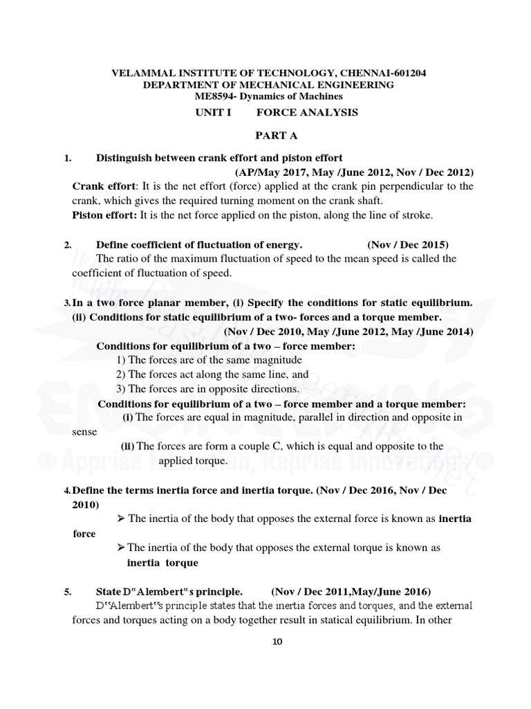 Me8594 Dom Part A, B and C Notes | PDF Me8594 Dom Part A, B and C Notes | PDF