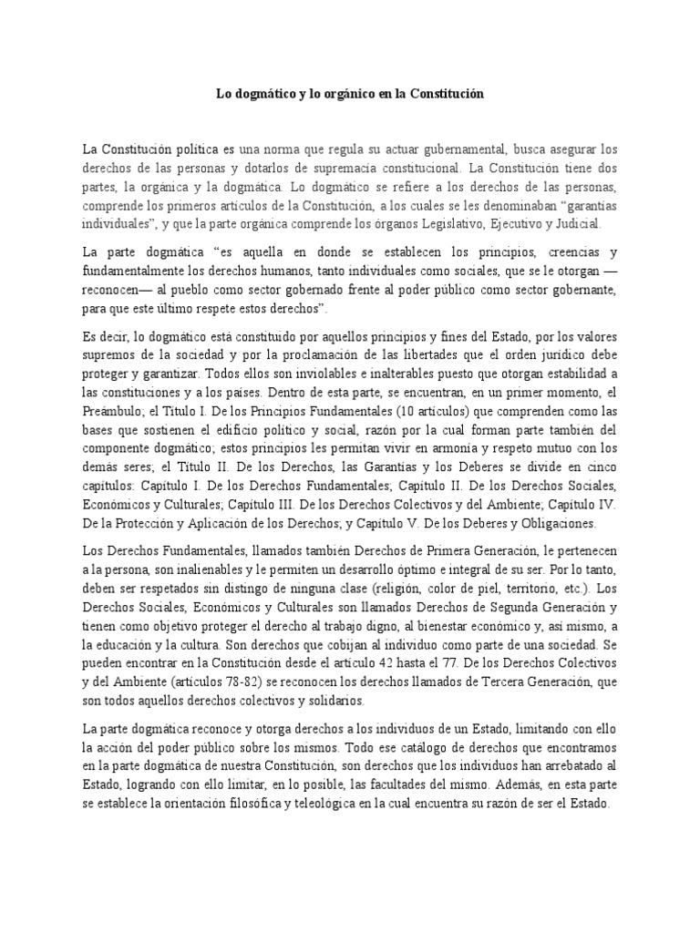 Ensayo Lo Dogmático y Lo Orgánico en La Constitución | PDF