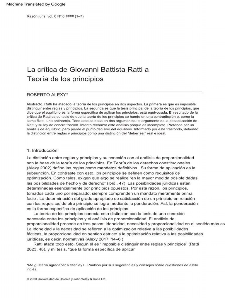 Giovanni Battista Ratti's Critique of Principles Theory. Robert Alexy ...