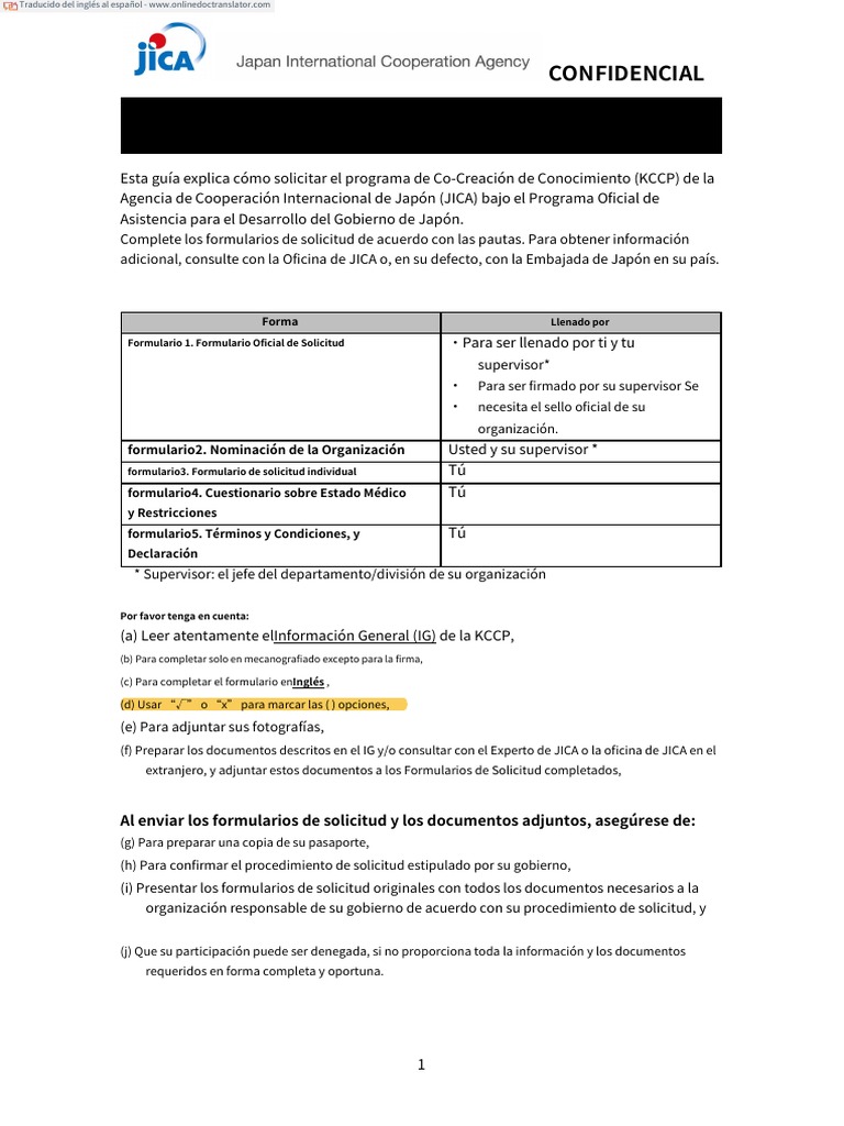 Jica Formulario - En.es | PDF