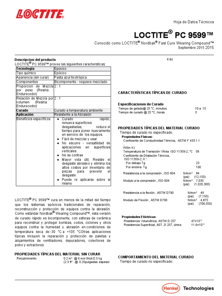Silicona Loctite PC 9599 | PDF | Oxígeno | Marca comercial