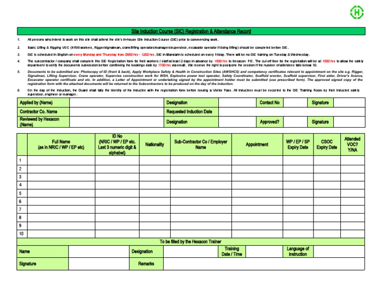 SIC Registration Attendance Record Form | PDF
