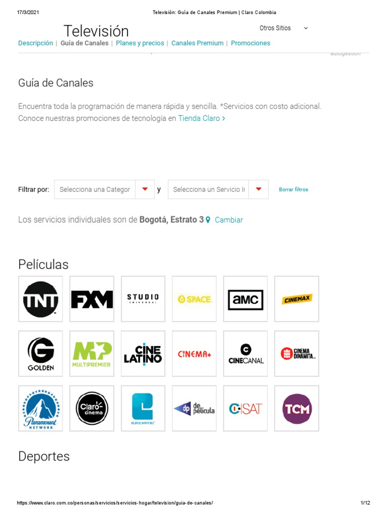 Televisión Guía De Canales Premium Claro Colombia Pdf
