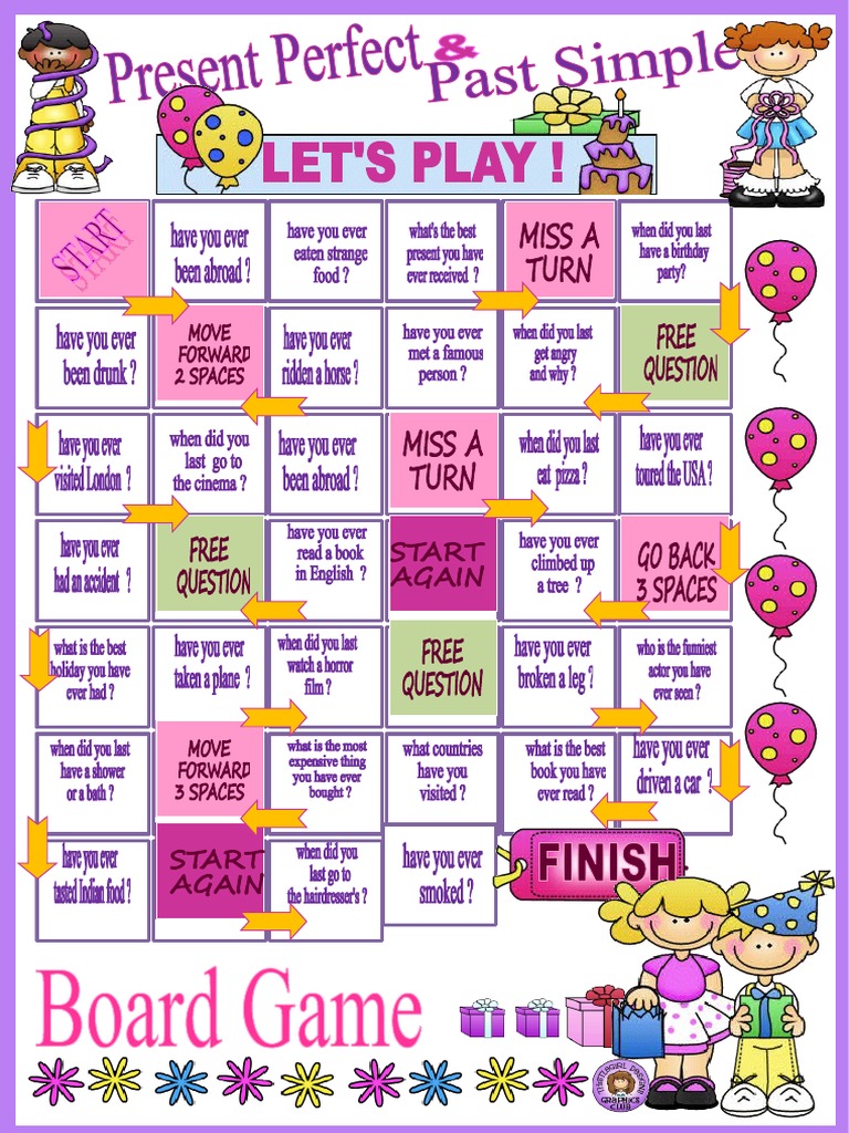 Present Perfect Versus Past Simple Board Game Fun Activities Games 5345 ...