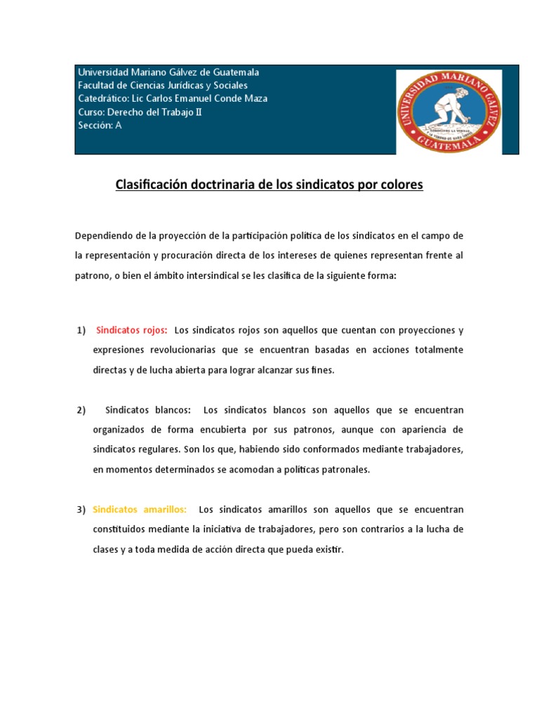 Clasificación de Sindicatos por Colores | PDF | Crecimiento personal y profesional | Política