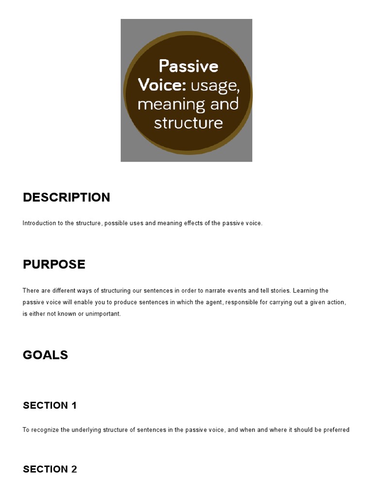 Passive Voice - Usage, Meaning and Structure | PDF