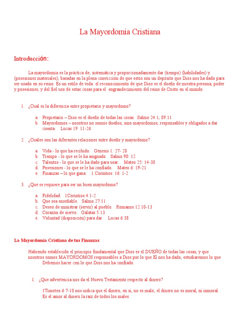 Estudio Biblico.. La mayordomia | PDF