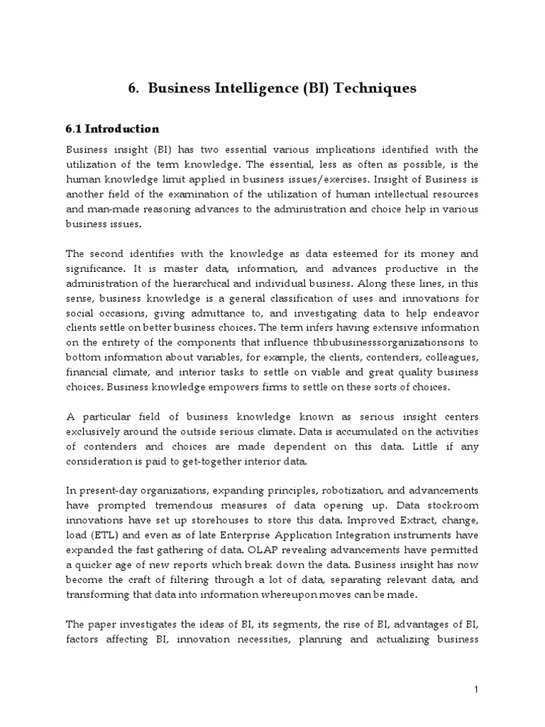Business Intelligence (BI) Techniques | PDF | Business Intelligence | Data
