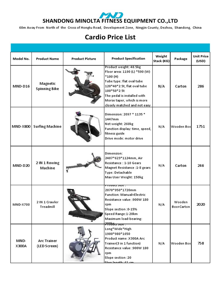 MND Gym Equipment Pricelist | PDF | Mains Electricity | Treadmill