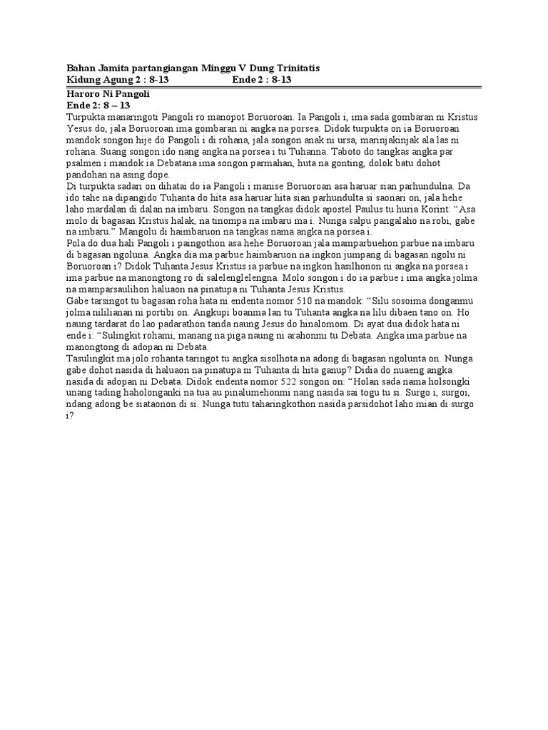 Bahan Jamita Partangiangan Minggu V Dung Trinitatis | PDF