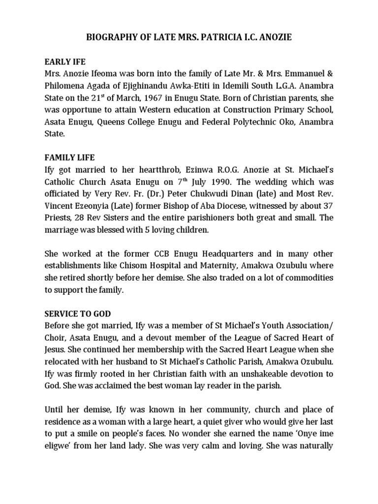 Biography of Mum | PDF