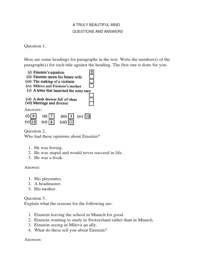 A Truly Beautiful Mind Ques-Ans | PDF