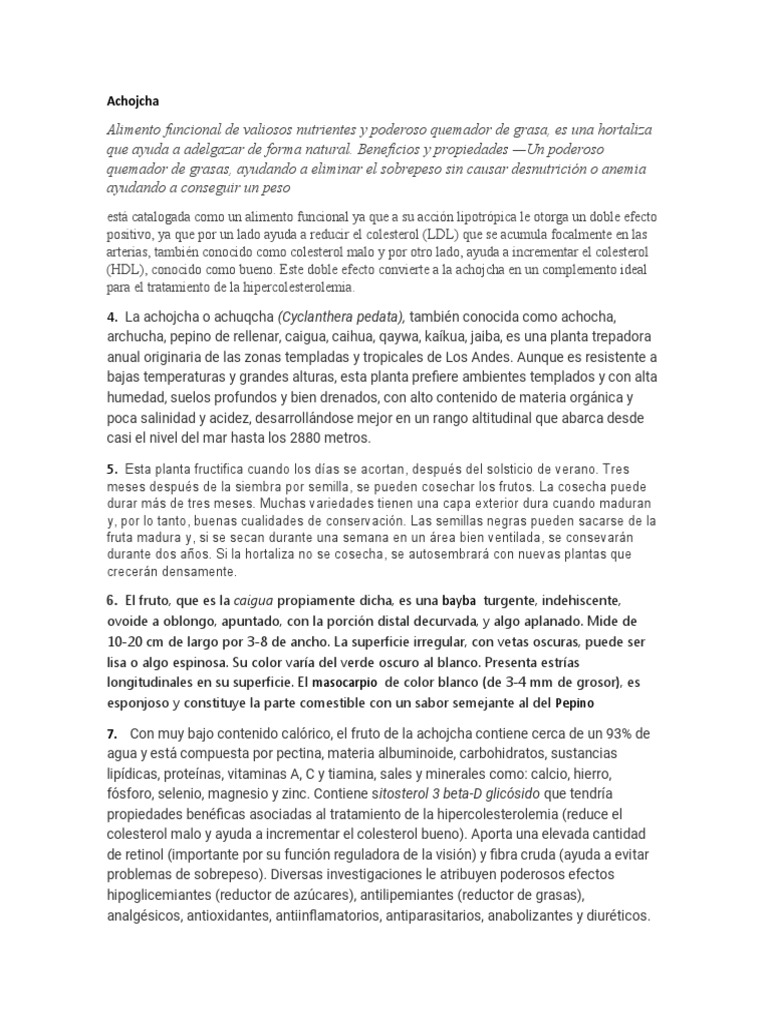 Achojcha | PDF | Nutrición | Dieta y nutrición