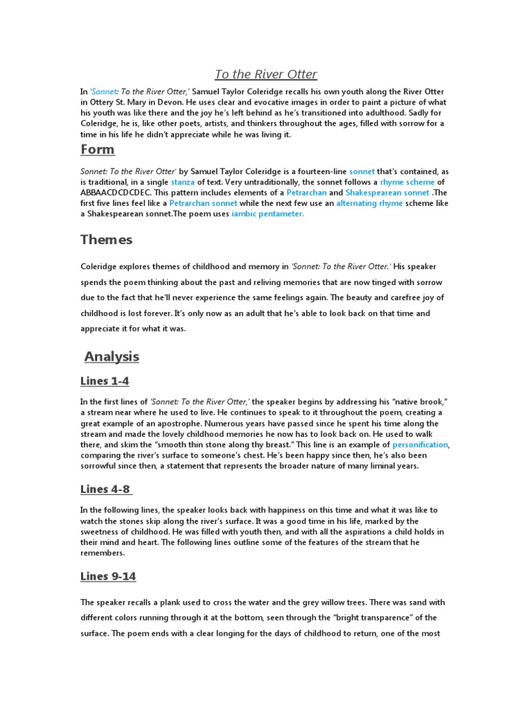 To The River Otter | PDF | Sonnets | Poetry