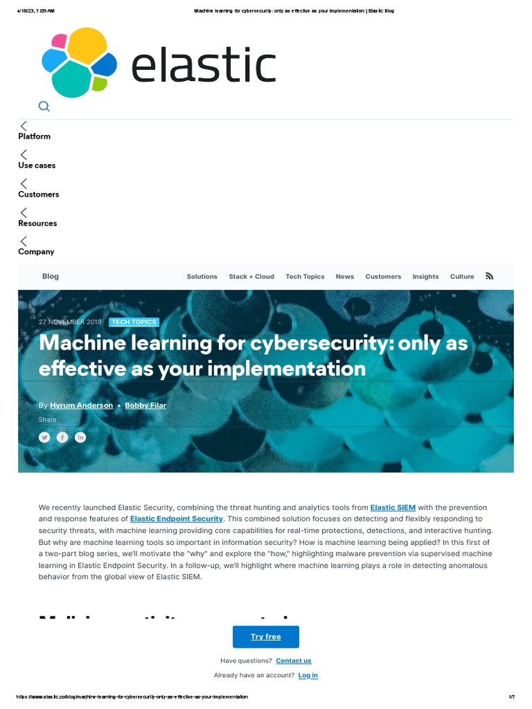 Machine Learning For Cybersecurity - Only As Effective As Your Implementation - Elastic Blog | PDF