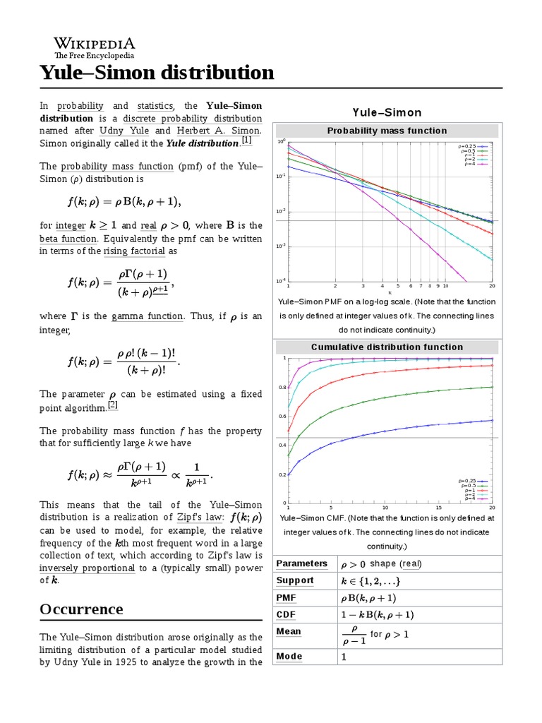 Yule-Simon Distribution | Download Free PDF | Statistical Theory | Probability Theory