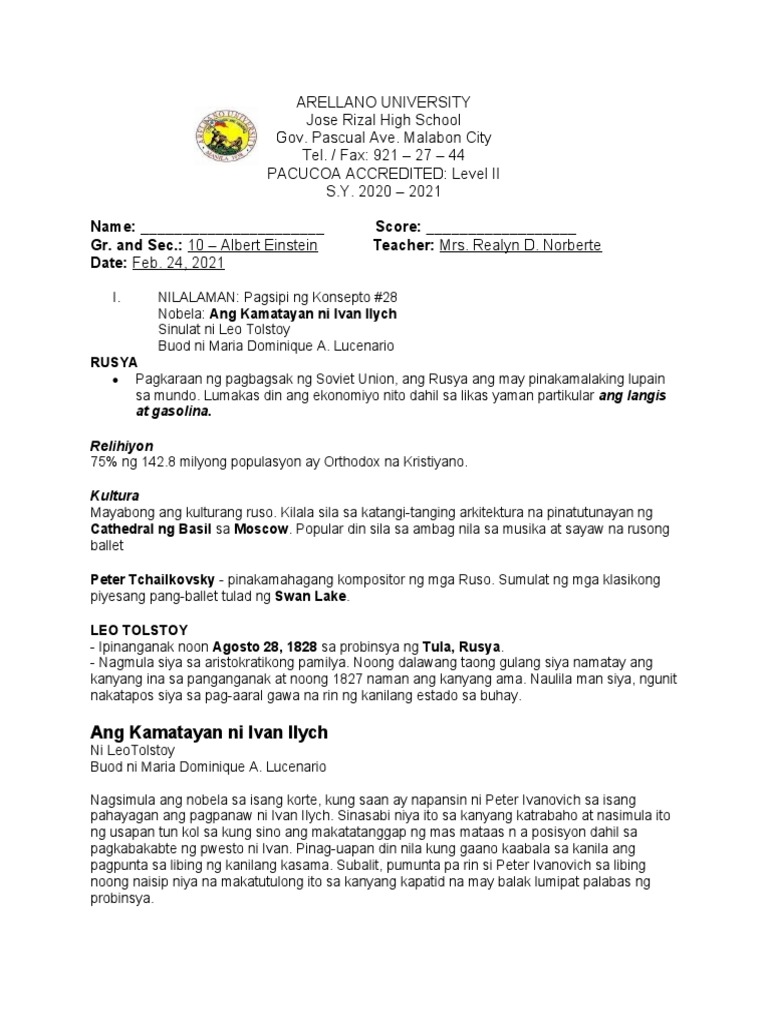 CN #28 Ang Kamatayan Ni Ivan Ilych | PDF