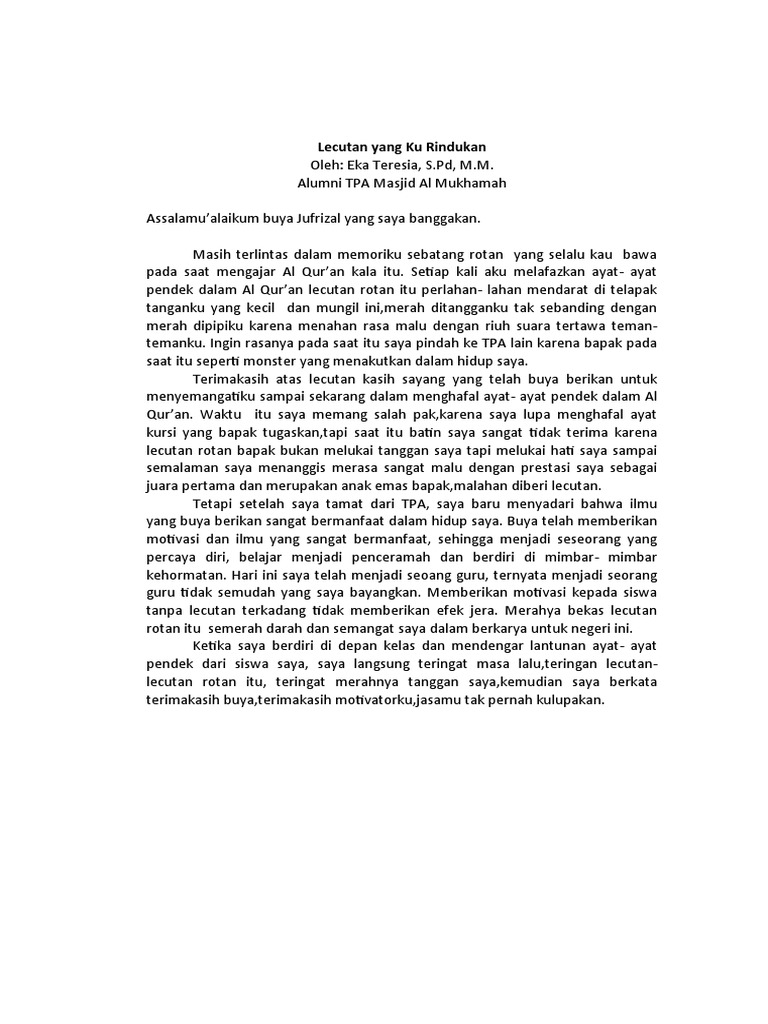 Surat Untuk Bapak Ibu Guru - Eka Teresia | PDF