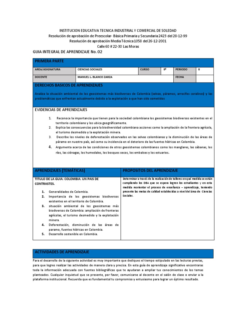 Guia Noveno Grado Ii | PDF | Colombia | Venezuela Guia Noveno Grado Ii | PDF | Colombia | Venezuela
