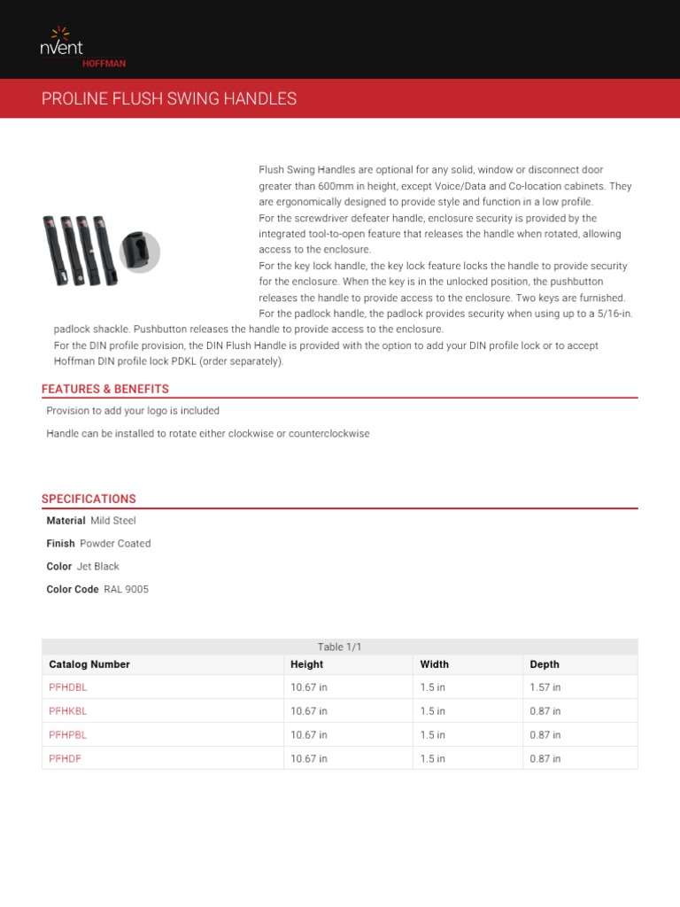 Nvent HOFFMAN ProLine Flush Swing Handles | PDF