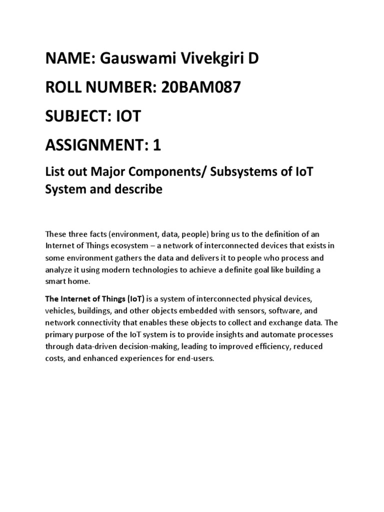 Major components of IOT assignment | PDF