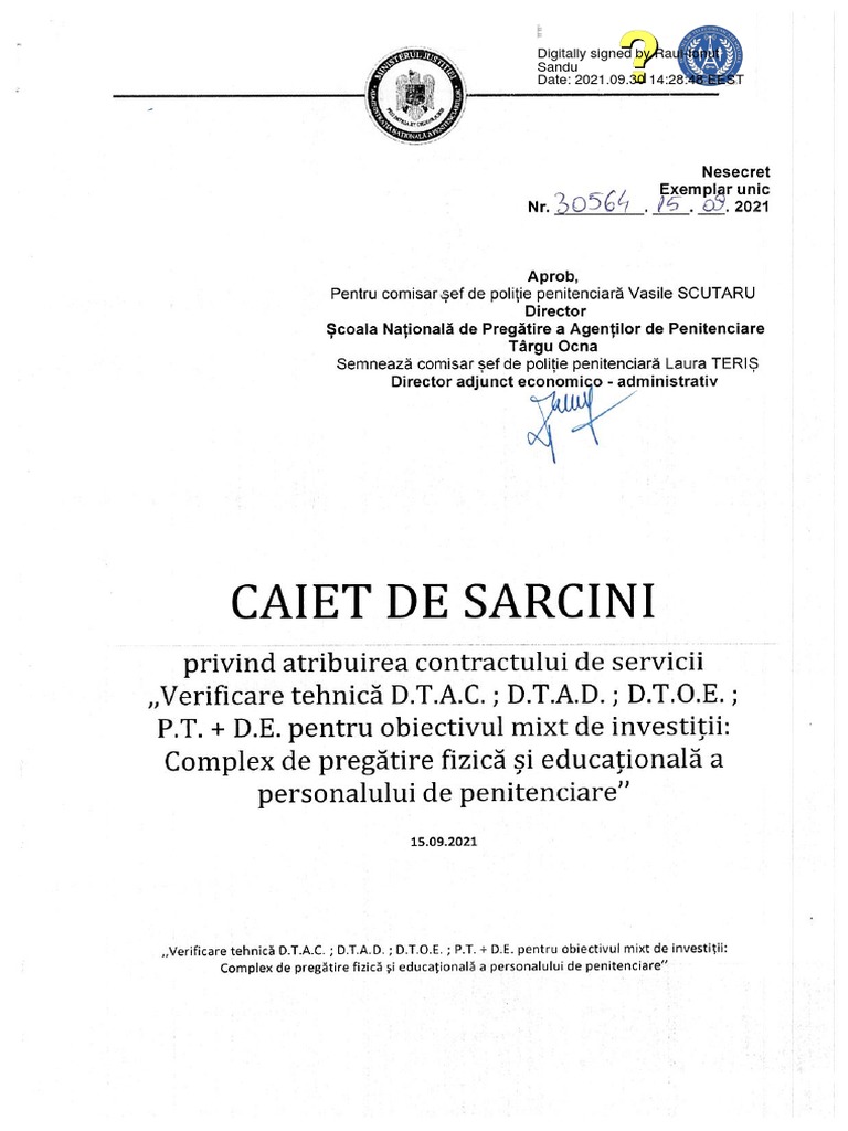 CAIET DE SARCINI VERIFICARE TEHNICA DTAC, DTAD, DTOE, PT SI de Complex ...