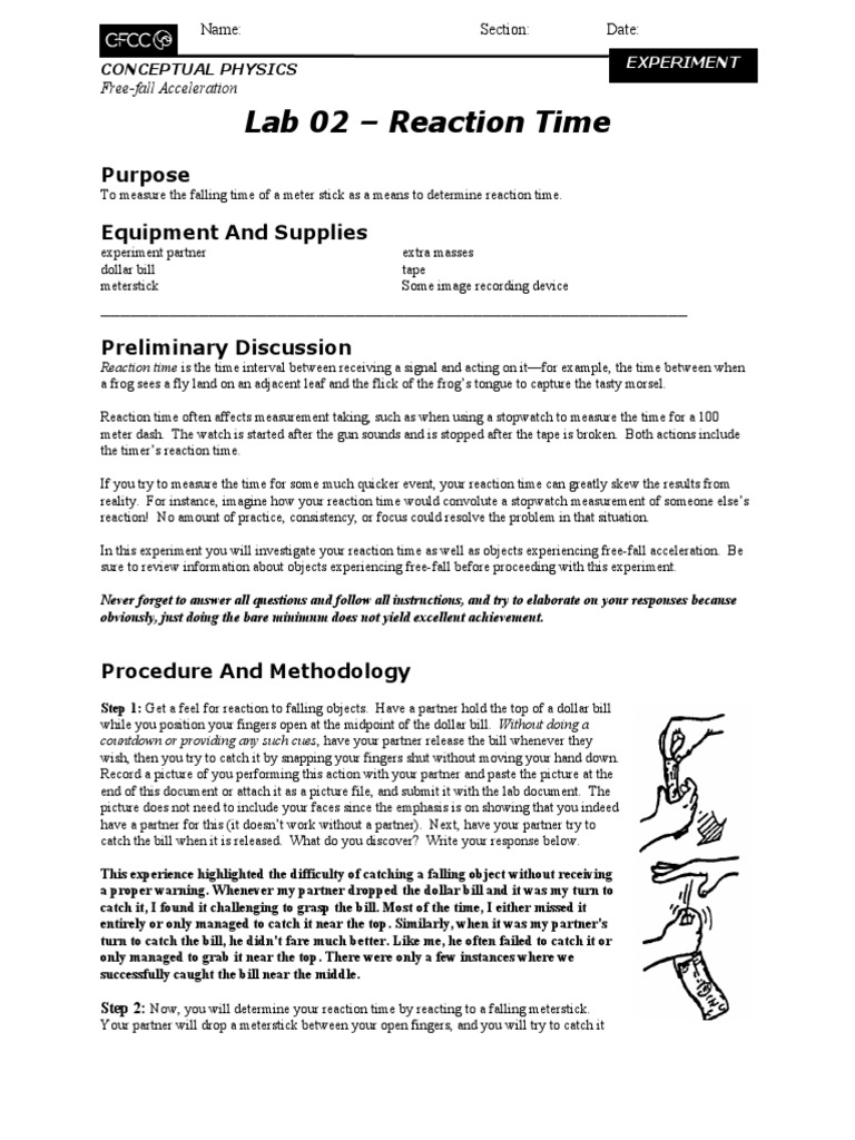 PHY 110A Lab 02 - Free-Fall Acceleration Experiment | PDF | Mental Chronometry | Experiment