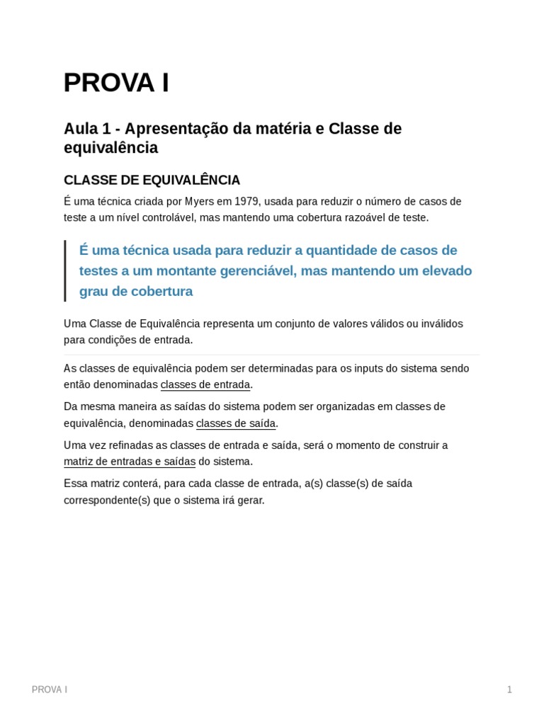 Conteúdo Prova I | PDF