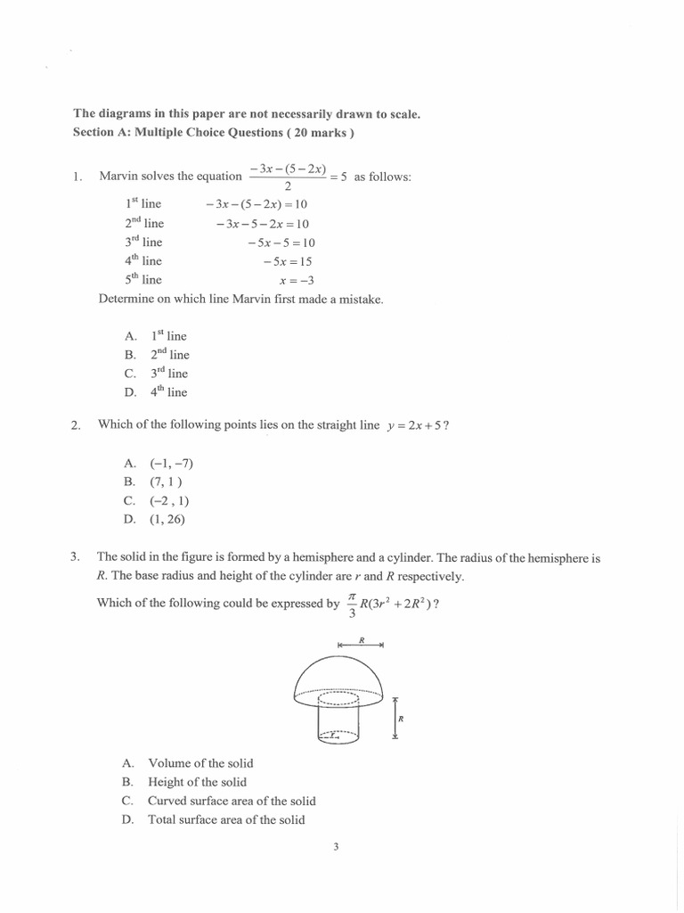 F3 Maths Final Exam - Question Paper | PDF