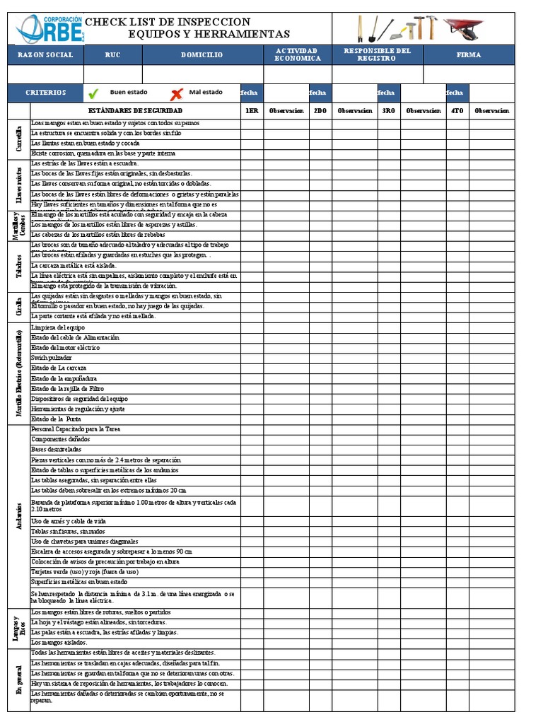 SIS-FR-06 Formato de Inspeccion de Equipos y Herramientas | PDF | Perforar | Equipo