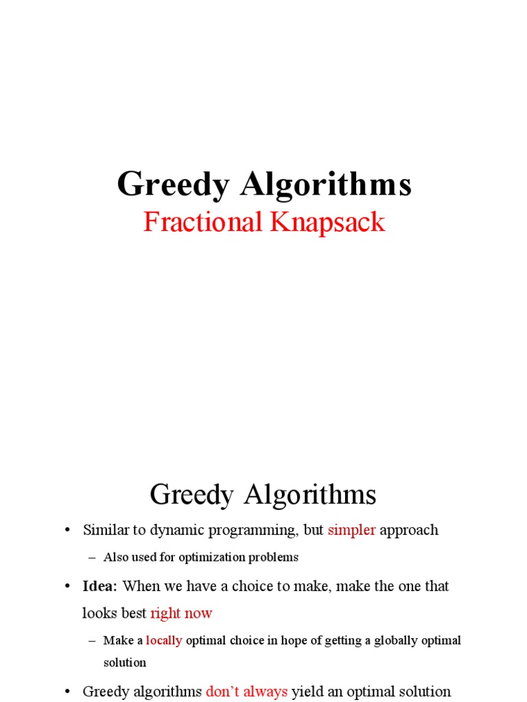 L12 Fractional Knapsack Greedy | PDF | Mathematical Optimization | Systems Theory