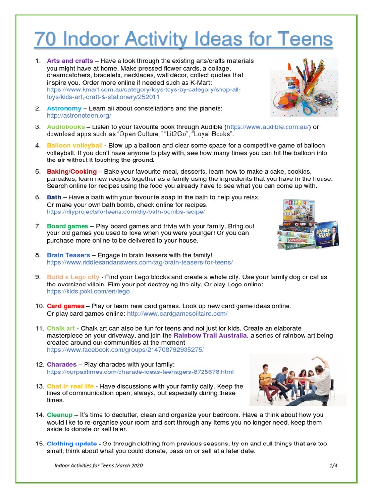 70 Indoor Activities For Teens 1 | PDF