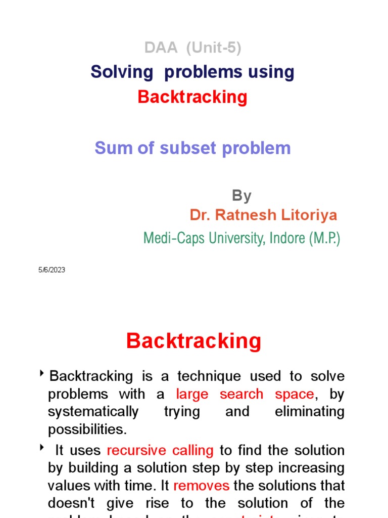 L25 Backtracking Sum of Subset Problem | PDF | Logic | Computer Science L25 Backtracking Sum of Subset Problem | PDF | Logic | Computer Science