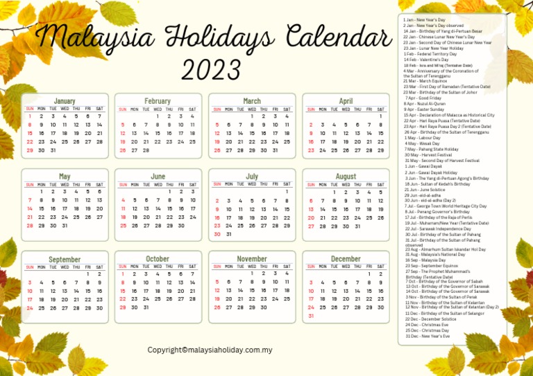Malaysia Holidays Calendar 2023 1 | PDF | Observances | Malaysia