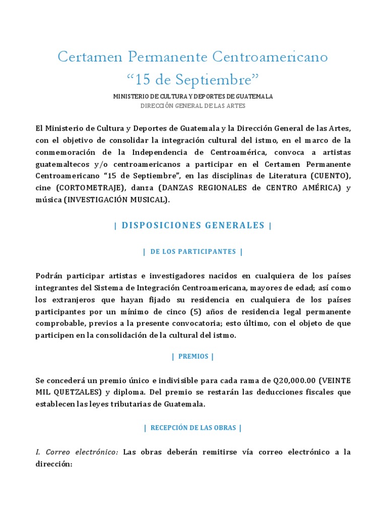 Bases Certamen 15 de Septiembre | PDF